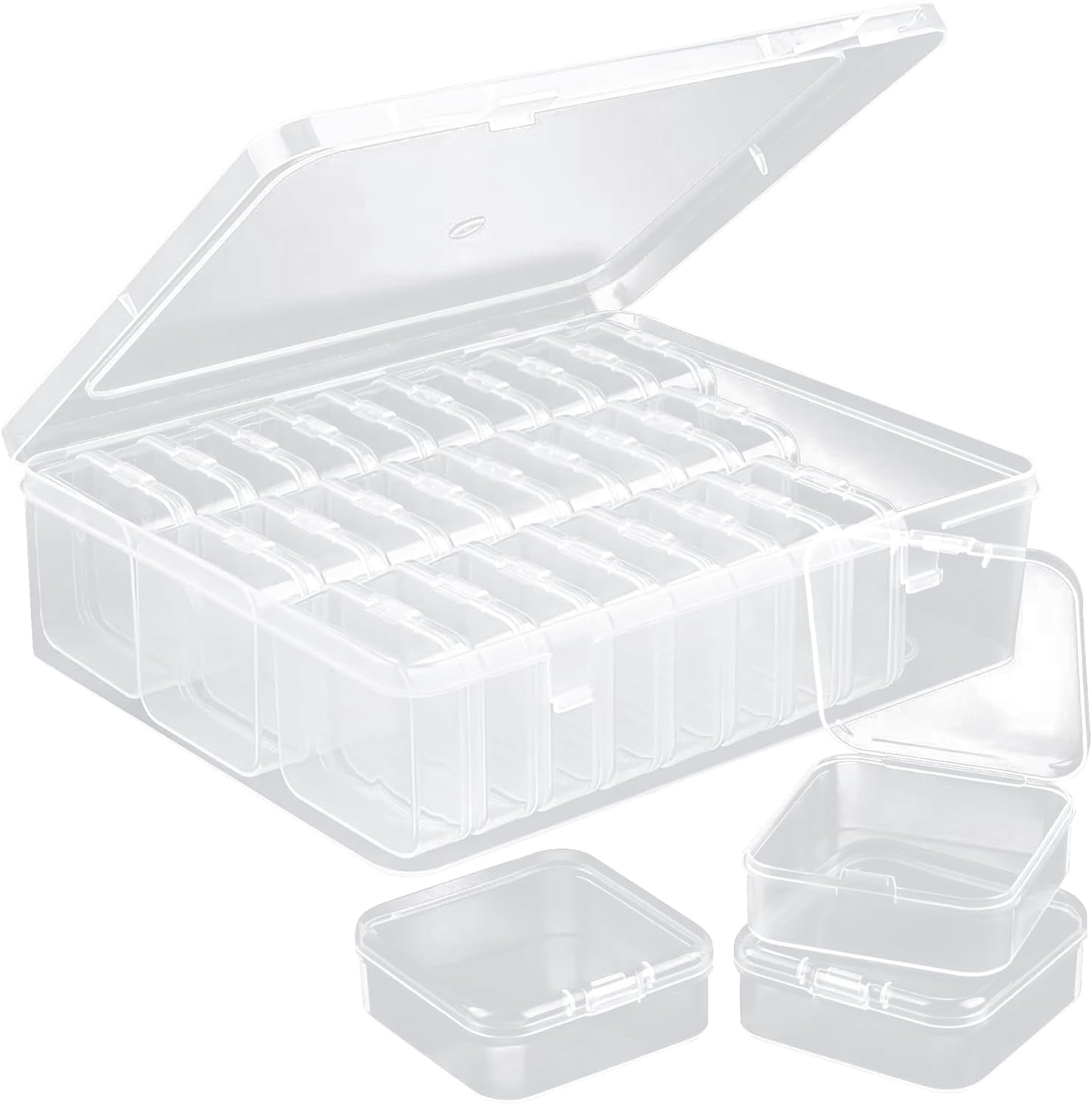 1 Large Box & 30-Grid Transparent Plastic Bead Organizer (Hinged Lid ...