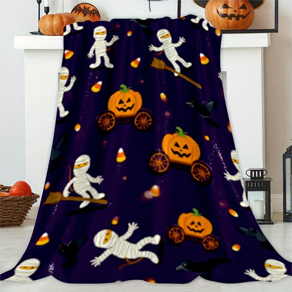 1 Large Size Flannel Blanket, Halloween Theme Blanket Pattern, with ...