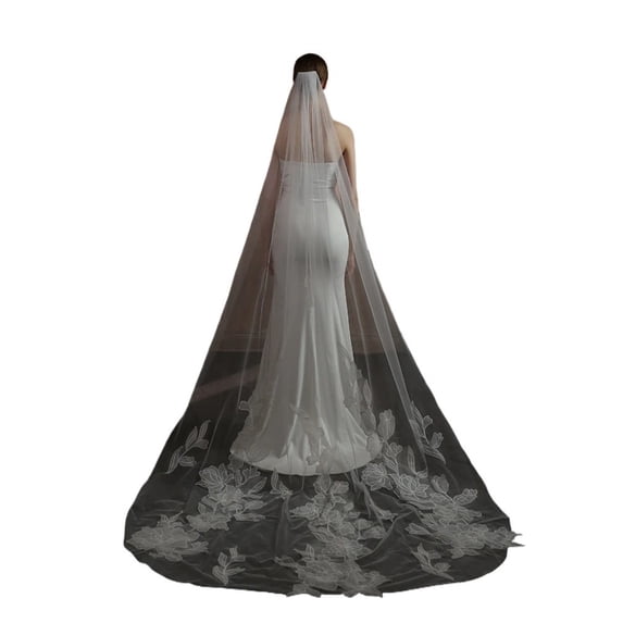 1-Layer Floral Printed Bridal Veil with Comb, Elegant Wedding Veil for ...