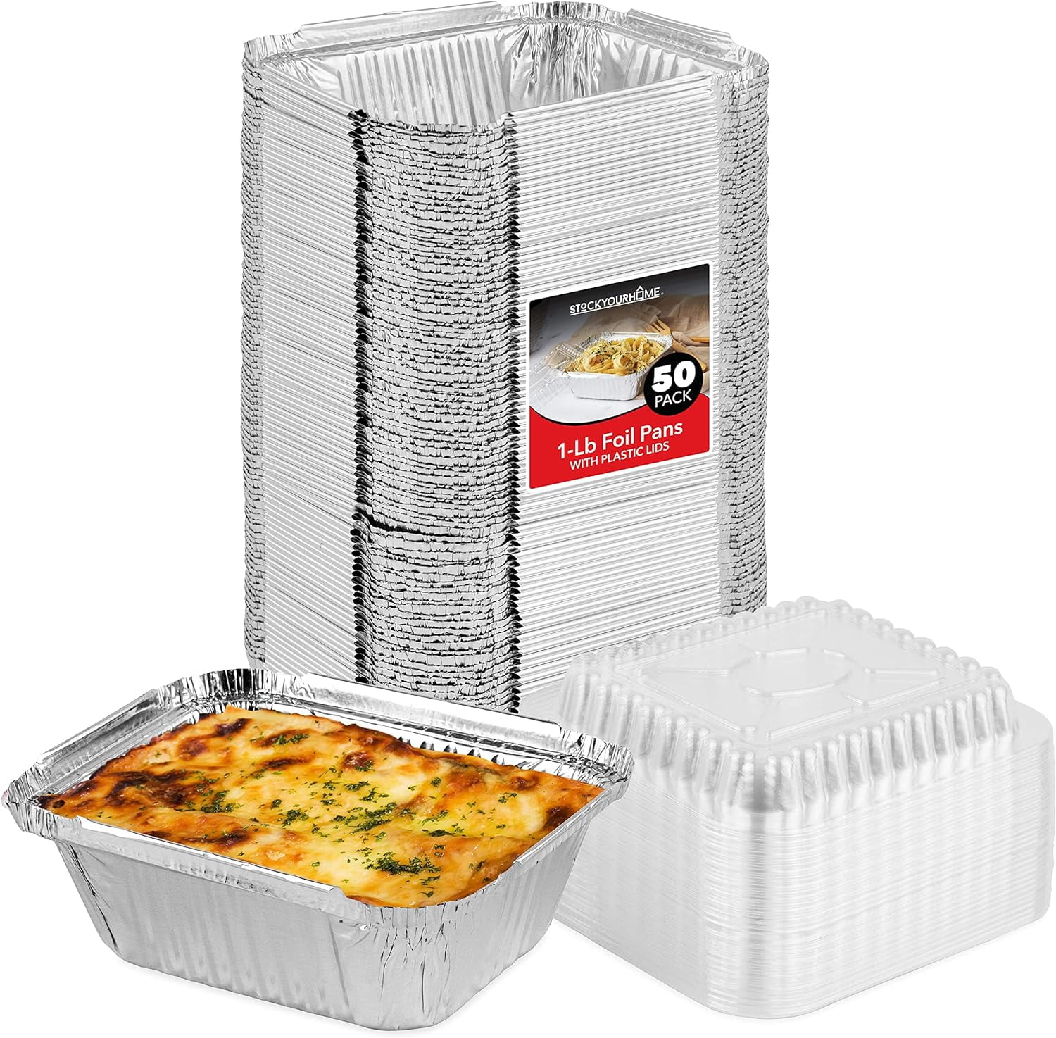 1 Lb Small Aluminum Pans (50 Pack) with Lids, Disposable Cookware ...