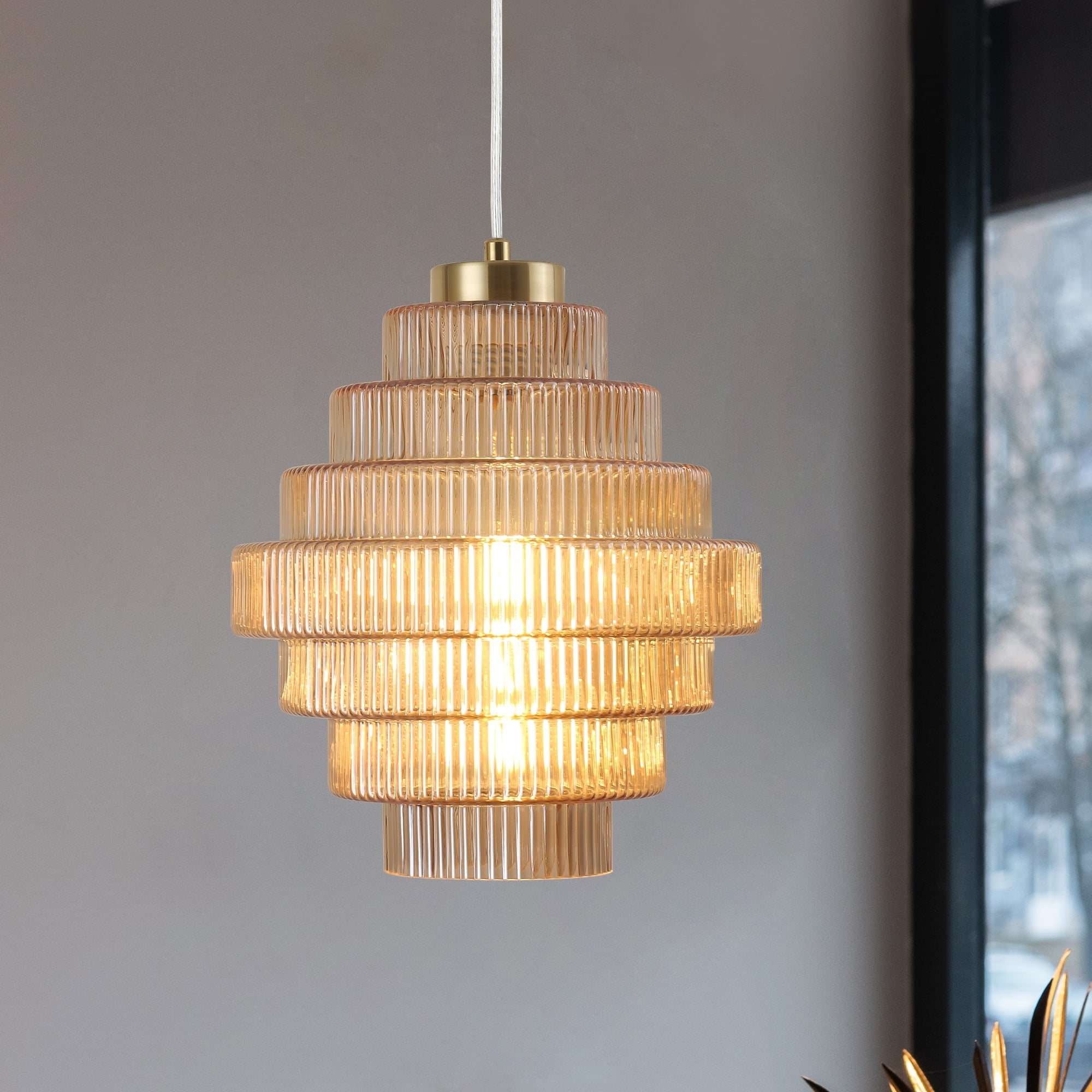 1-Light Classic Pendant Light with Glass Shade, Semi Flush Mount ...