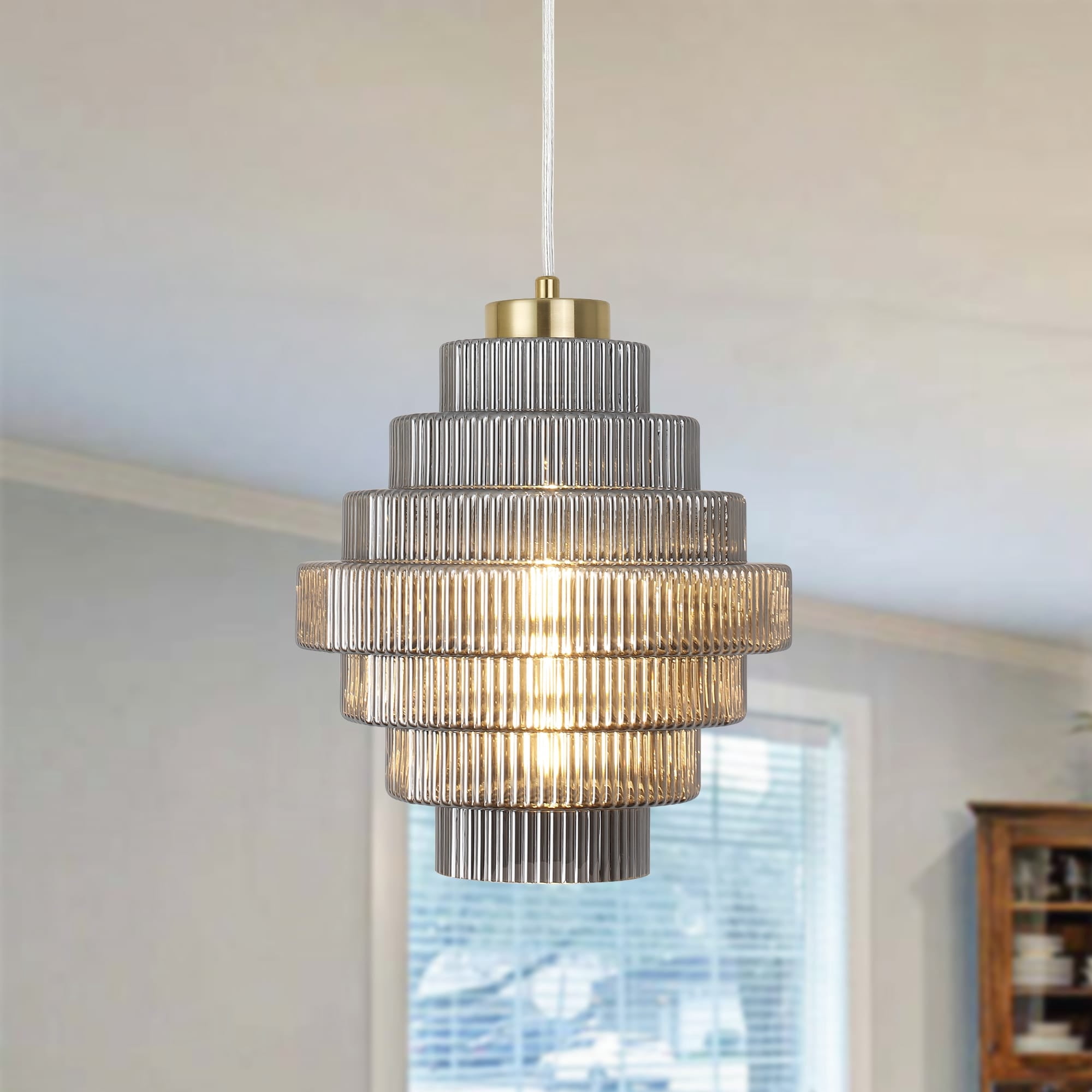 1-Light Classic Pendant Light with Glass Shade, Semi Flush Mount ...