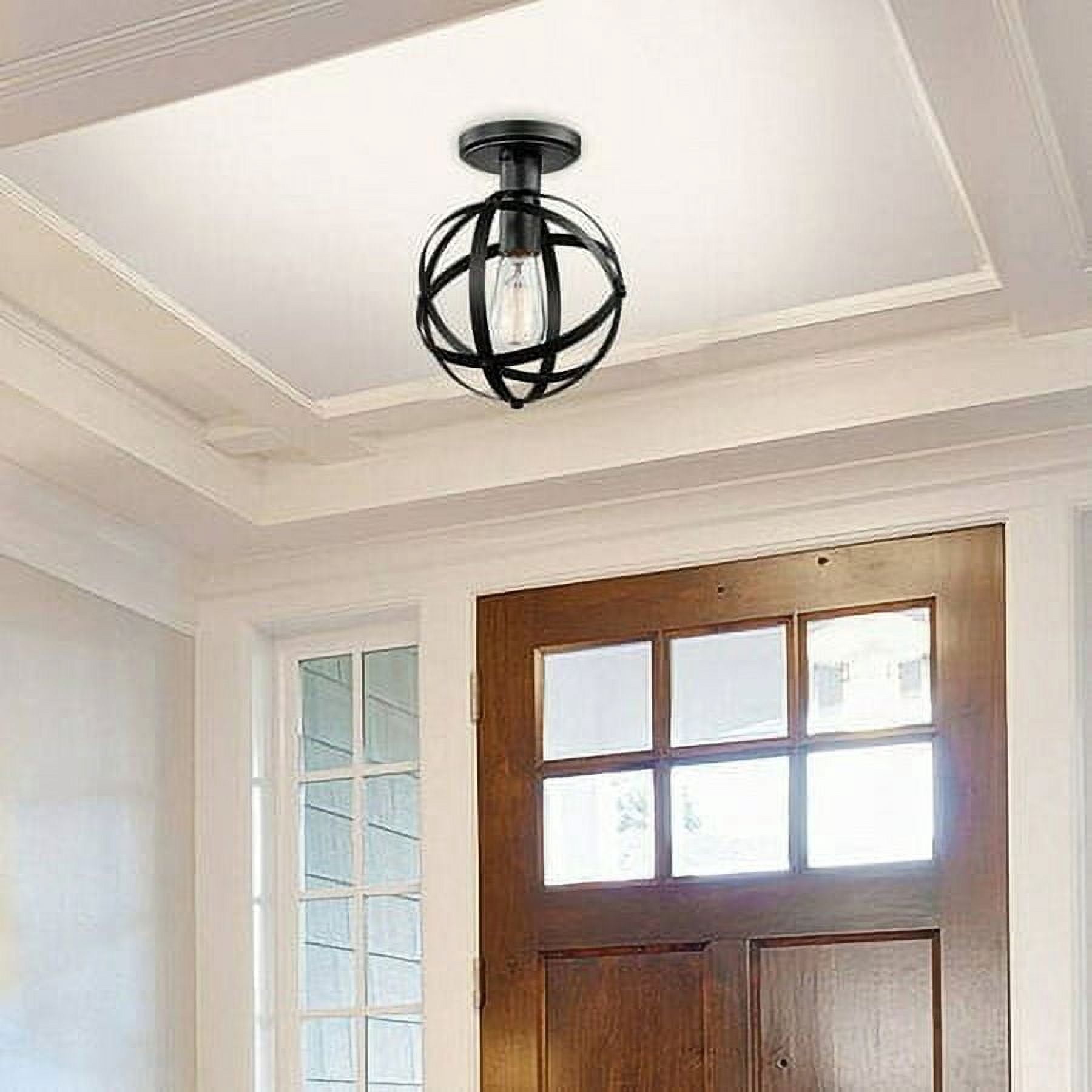 1-Light Farhouse Flush Mount,Matte Black Ceiling Light, Metal Globe ...