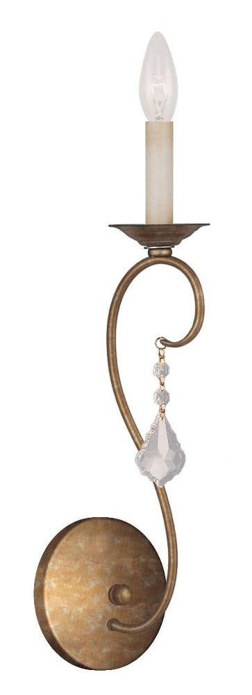 1 Light French Country Steel Candle Wall Mount with Crystal Accent-17 ...