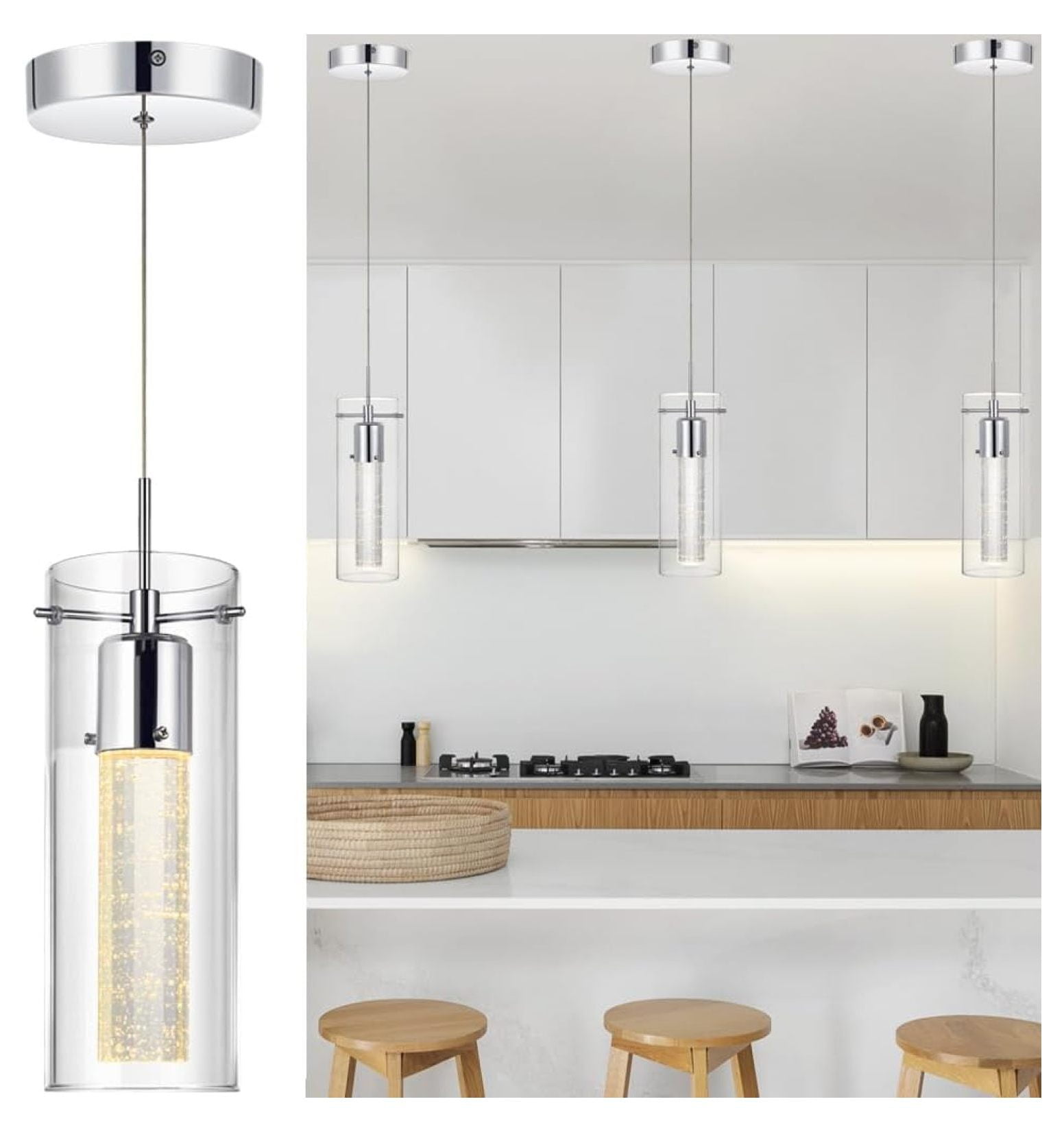 1-Light Mini Pendant Light, Integrated LED Kitchen Island Lighting ...