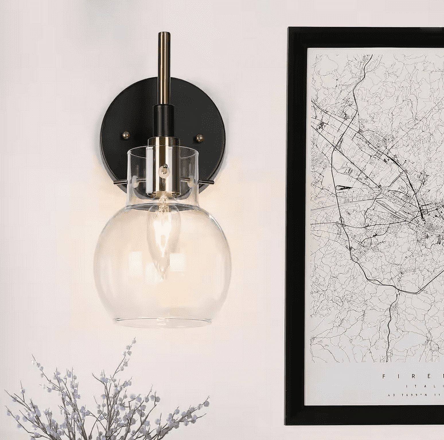 1-Light Modern Black Wall Sconce, DIY Brass Bathroom Vanity Light ...