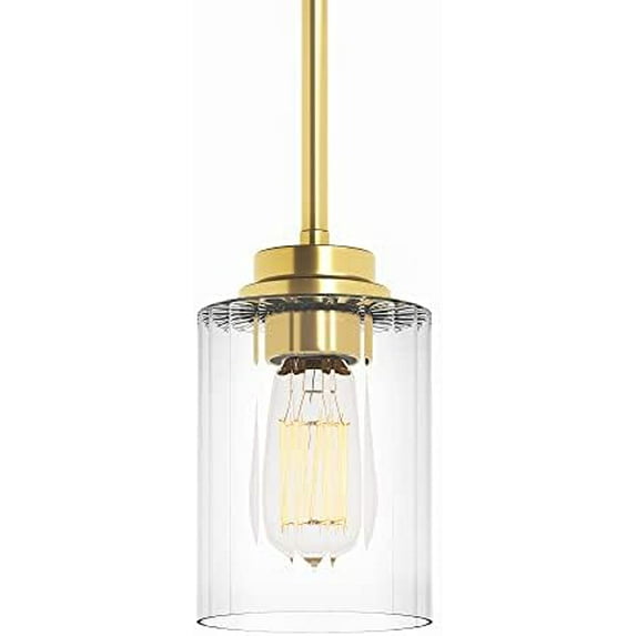 1-Light Modern Gold Pendant Light for Kitchen Island, Inward Ribbed ...
