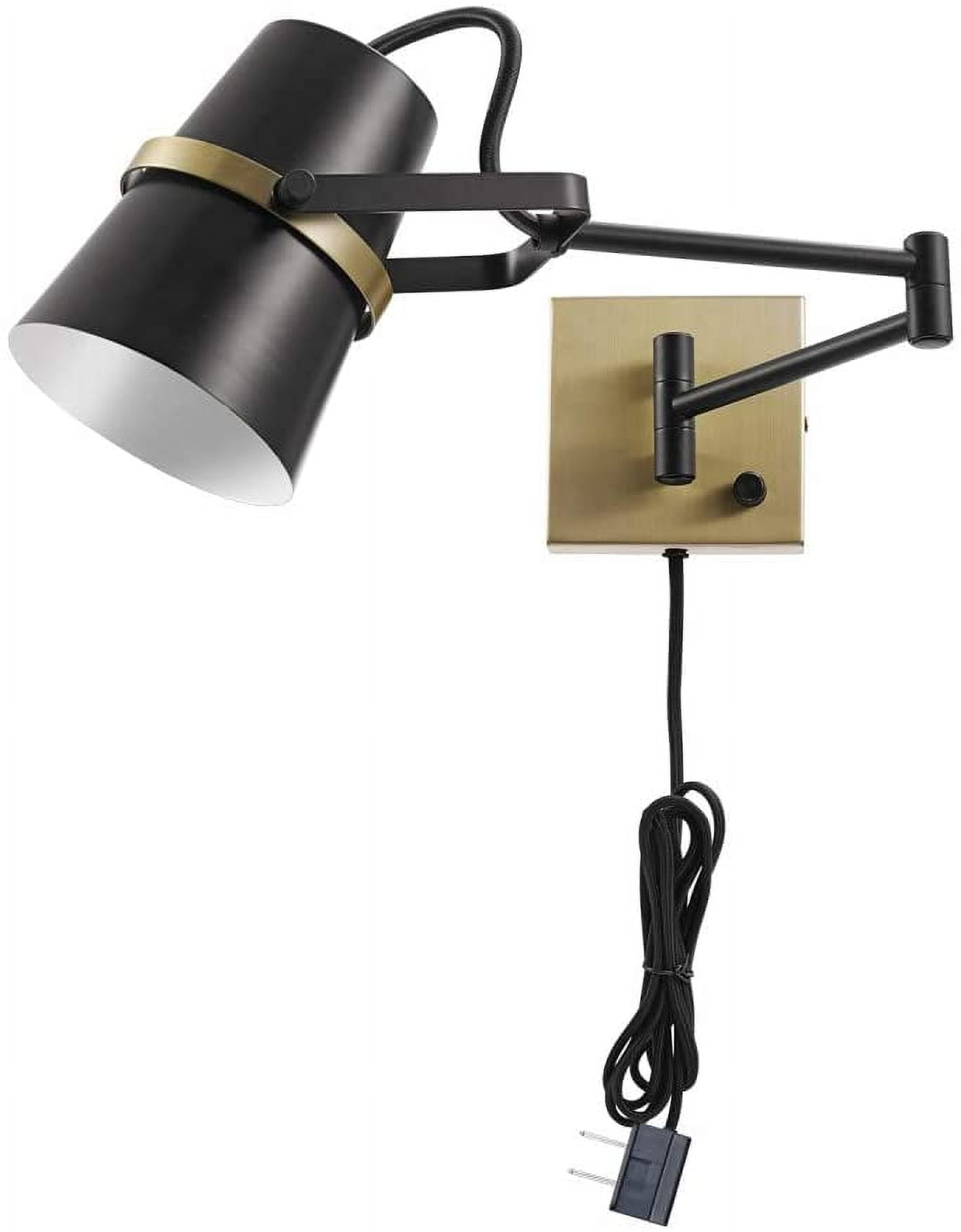 1-Light Plug-in or Hardwire Swing Arm Wall Sconce, Matte Black, Brass ...
