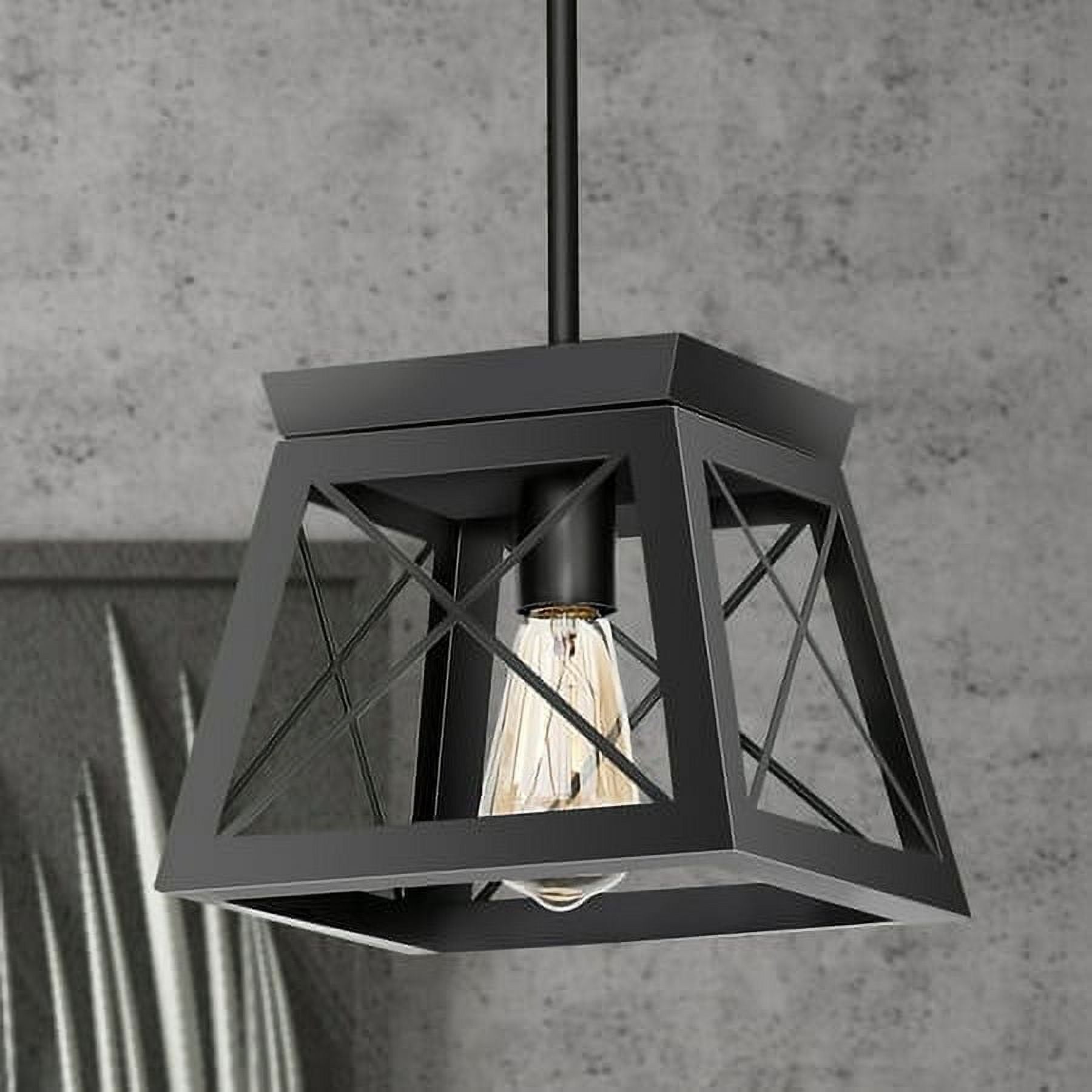 LOHASLED 1-Light Retro Cage Fixture Light ,Geometric Black Pendant ...