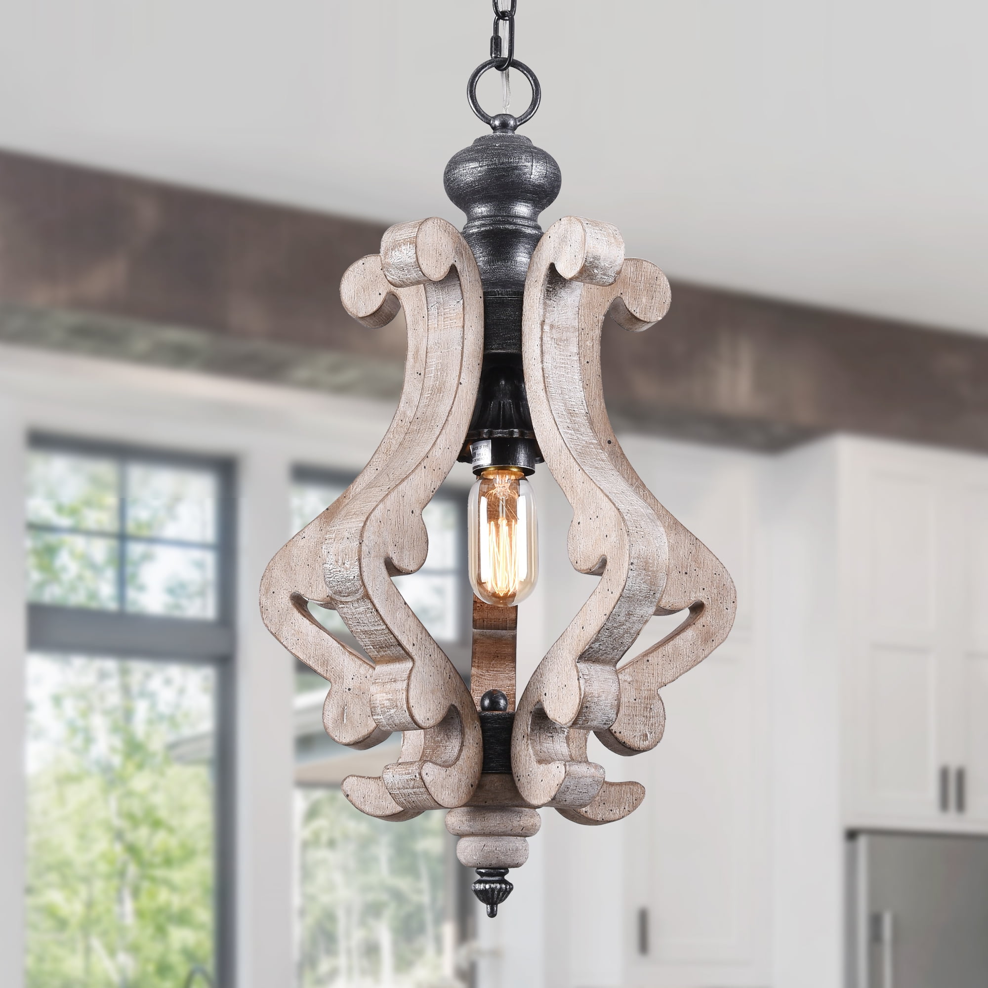 Farmhouse 1-Light Weathered Wood Chandelier, Rustic Ceiling Fixture for ...