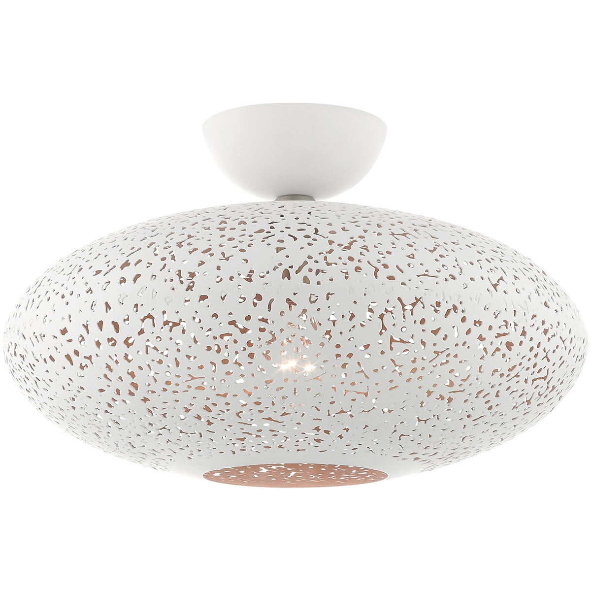 1 Light White Semi Flush mount with White Filigreed Metal with Gold ...
