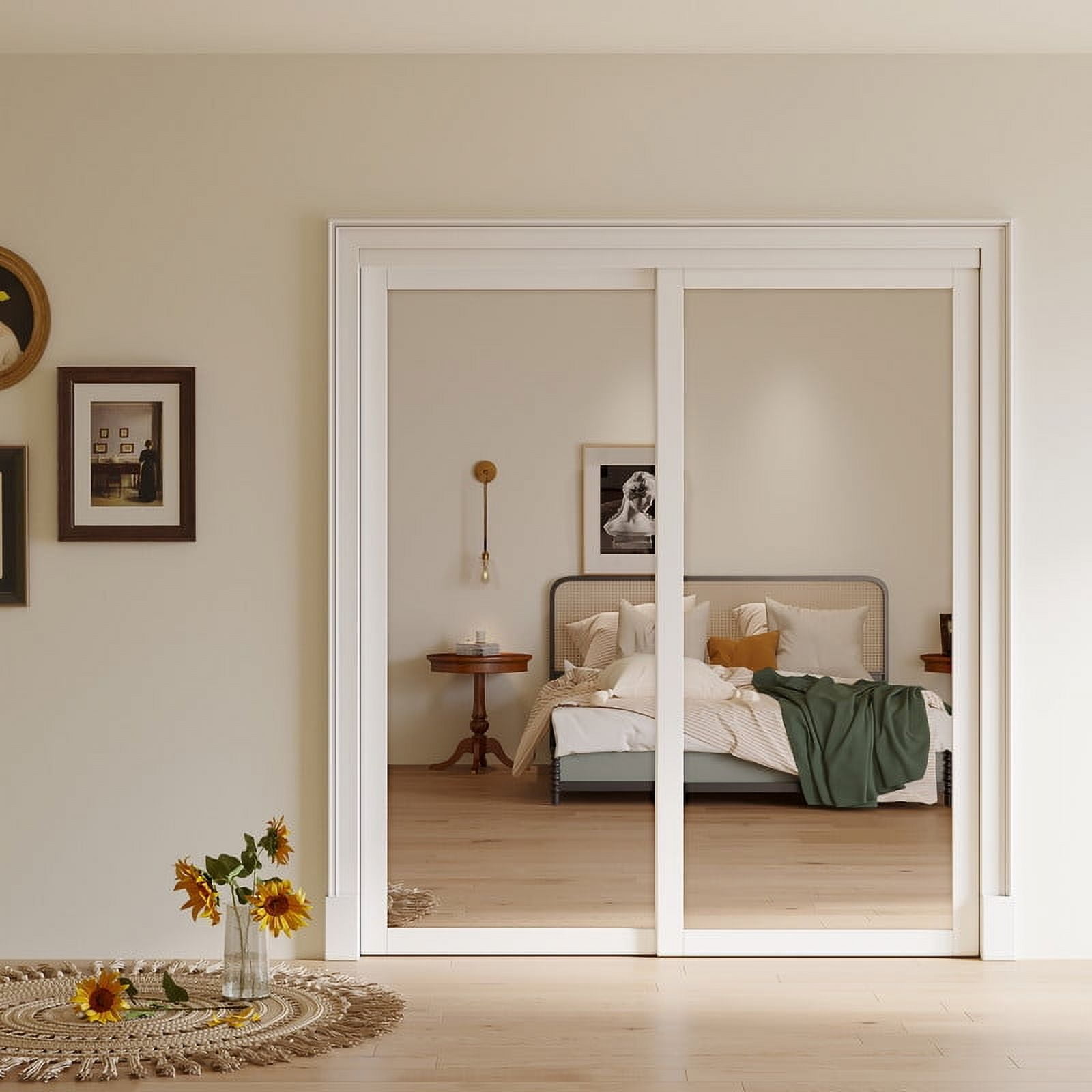 1-Lite Mirror Bypass Sliding Closet Door with Hardware Kit, Solid Core ...