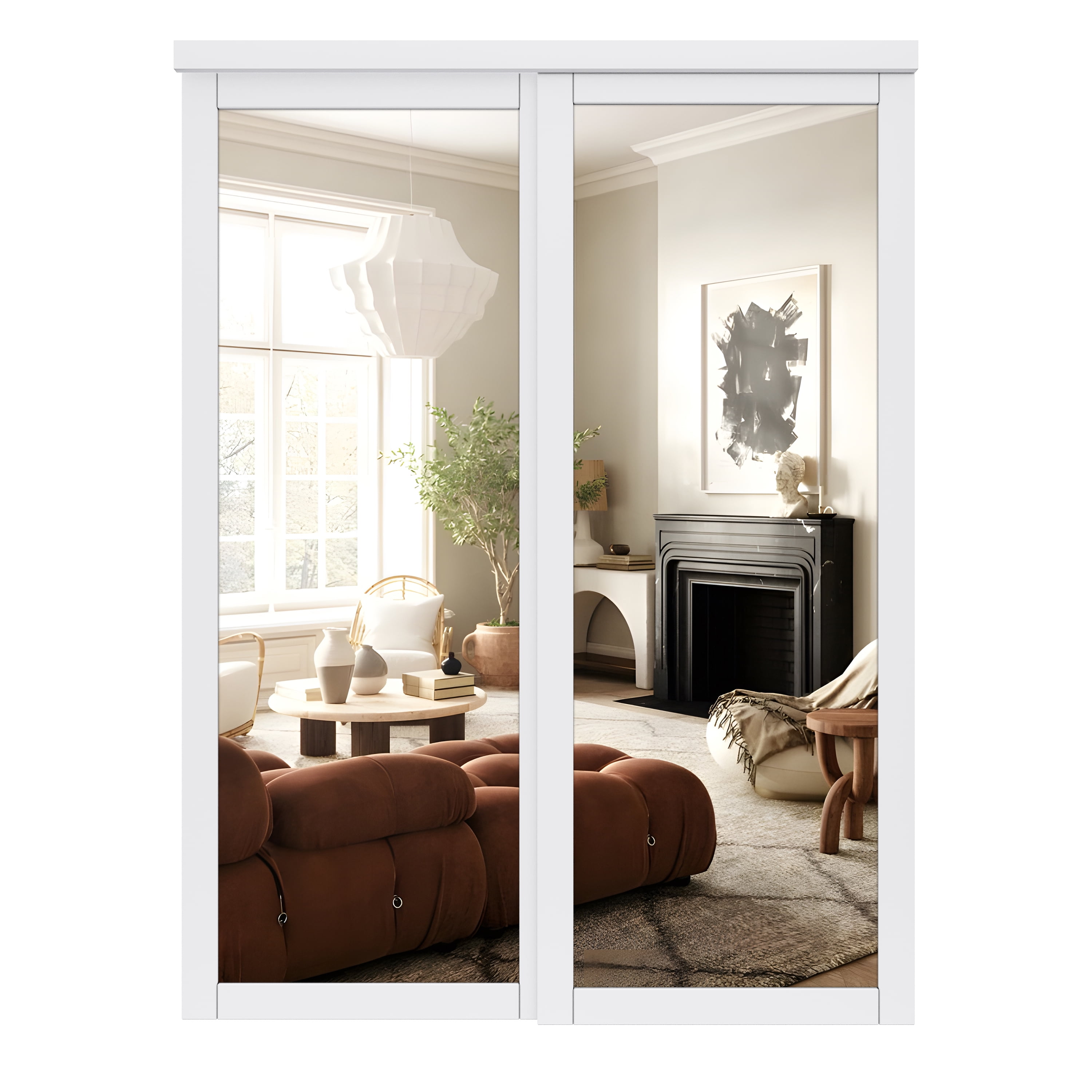 1-Lite Mirror Bypass Sliding Closet Door with Hardware Kit, Solid Core ...
