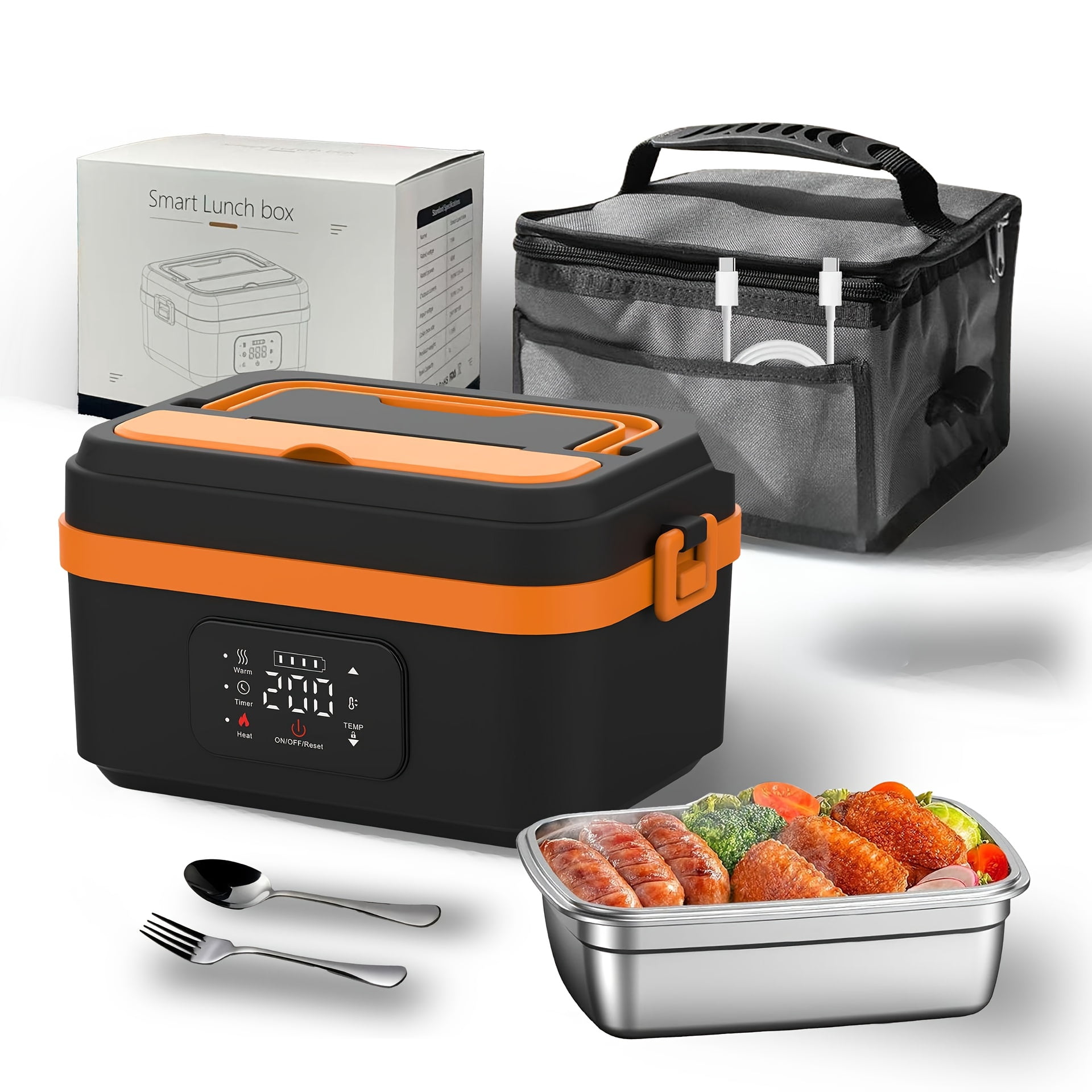 1-Liter Electric Lunch Box with Self-Heating & Battery, Stainless Steel ...