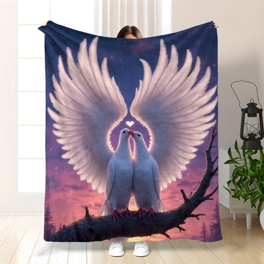 1 Luxurious Double-Sided Swan Heart Print Flannel Blanket with Swan ...