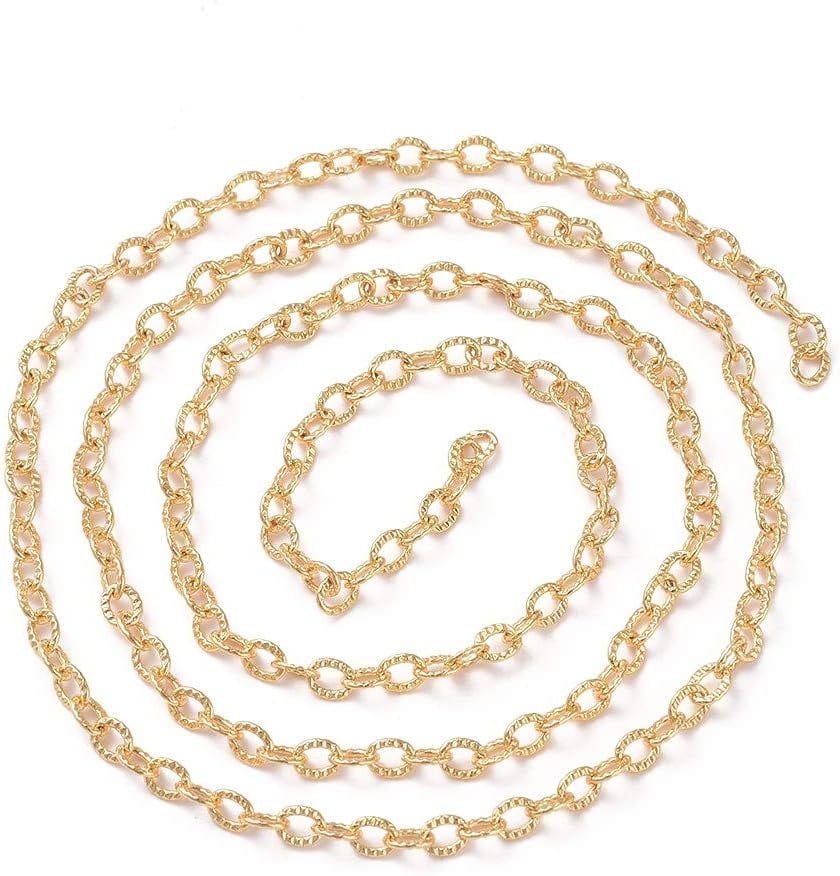 1 M Brass Textured Cable Chains Soldered Oval Long-Lasting Plated Real ...