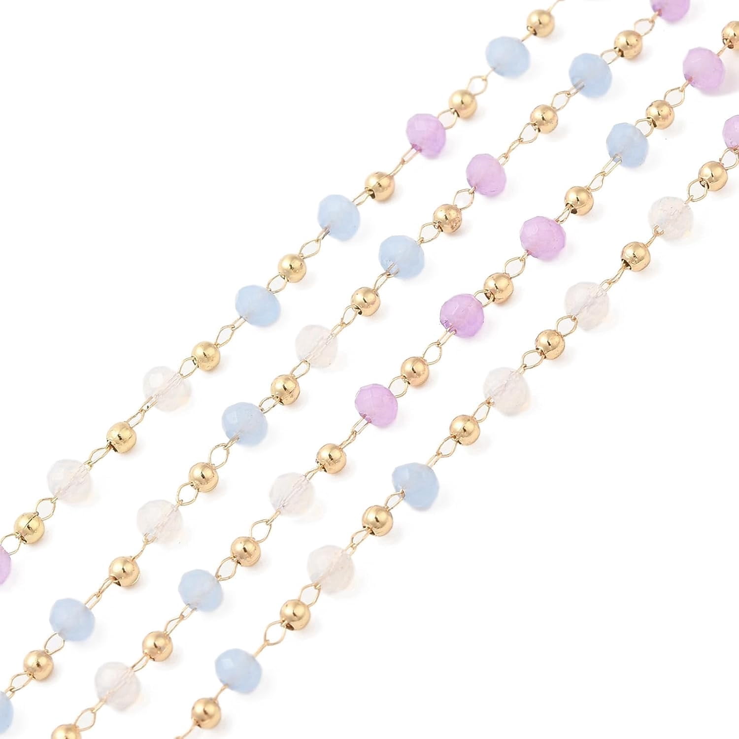 1 M Glass Beaded Chains Faceted Rondelle Glass Round Beaded Chains with ...