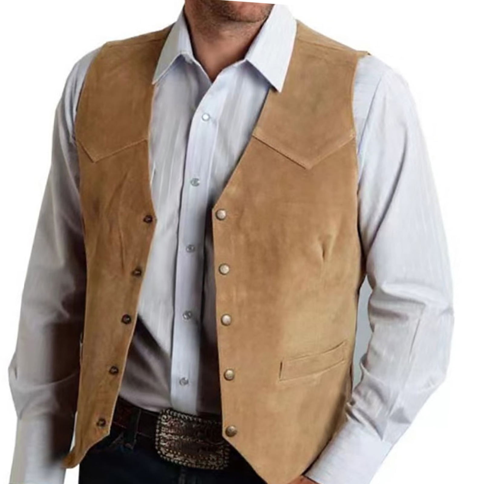 1. Men's Western Suedes Vest Cowboy Fitted Waistcoat Sleeveless with ...