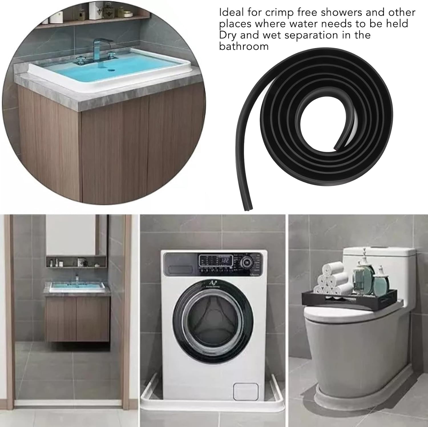 1 Meter Shower Threshold Water Dam, Self Adhesive TPE Shower Wet and ...