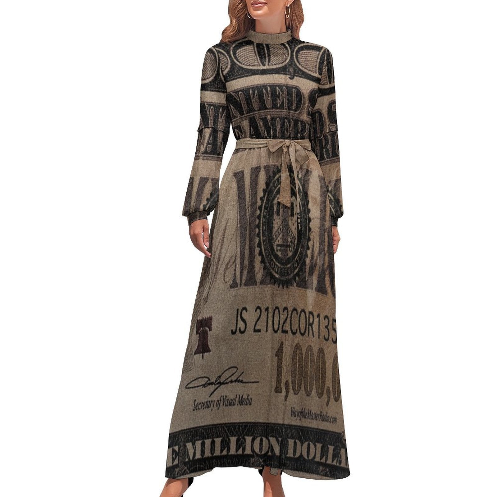 1 Million Dollar Bill Women's Long Dress Long Sleeves Dress Vintage ...