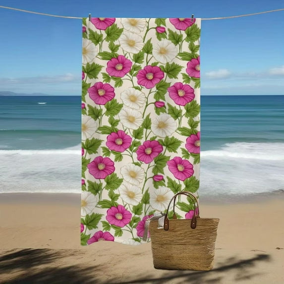 1 Modern floral design with pink flowers and green leaves on white ...