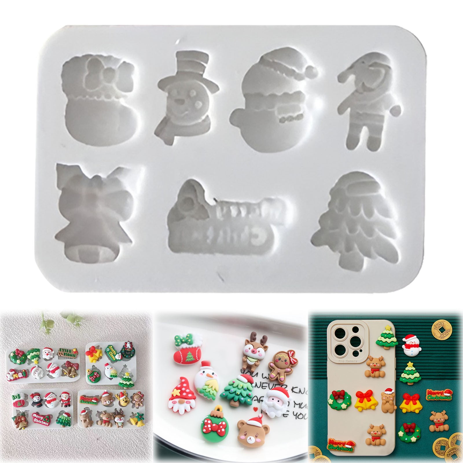 1 Mold Christmas Silicone Santa Reindeer Snowman Tree Bell Non Stick ...
