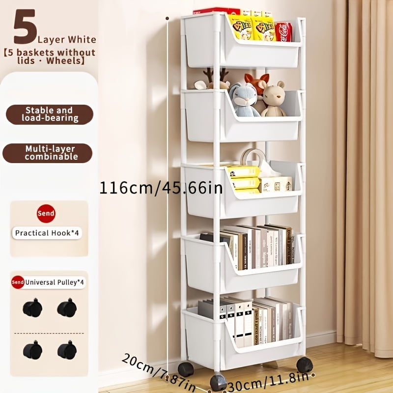 1 Movable Plastic Storage Cart, Practical Sorting Rack, Wheeled Mobile ...