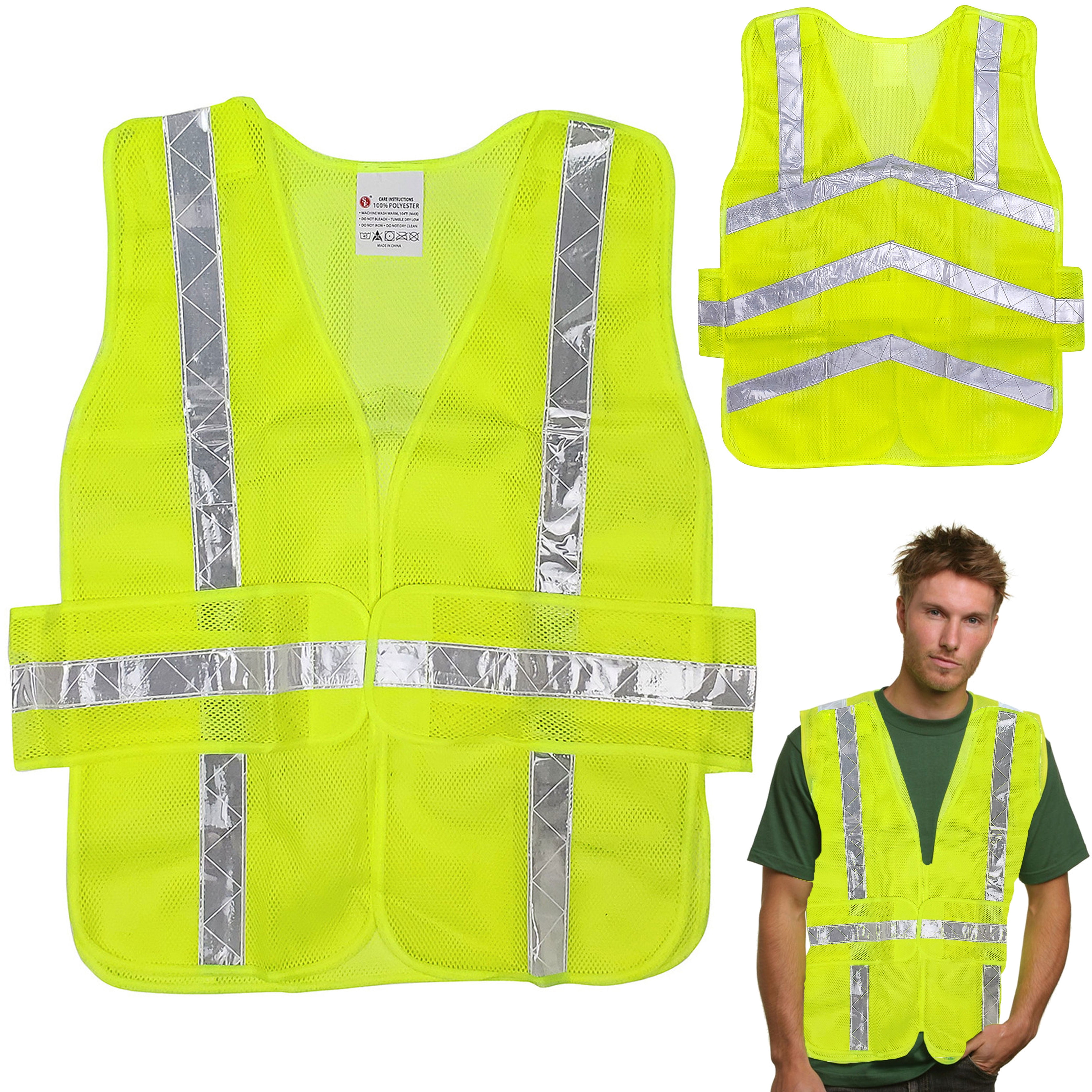 1 Neon Safety Vest 5 Point Separation Reflective Arrow High Visibility ...