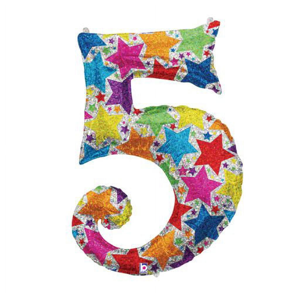 (1) Number FIVE #5 5th BIRTHDAY Party HOLOGRAPHIC Mylar Helium Balloon ...