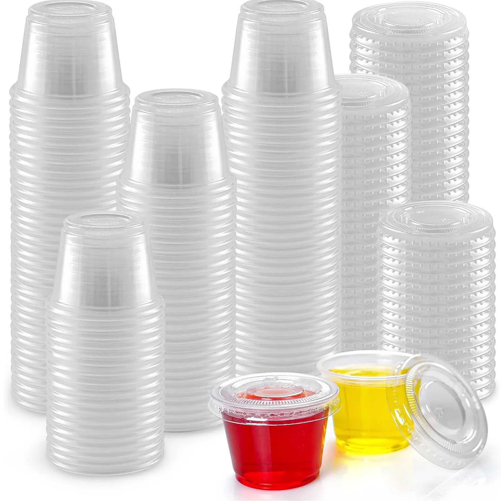[1 OZ, 100 Sets] Clear Disposable Plastic Portion Cups With Lids ...