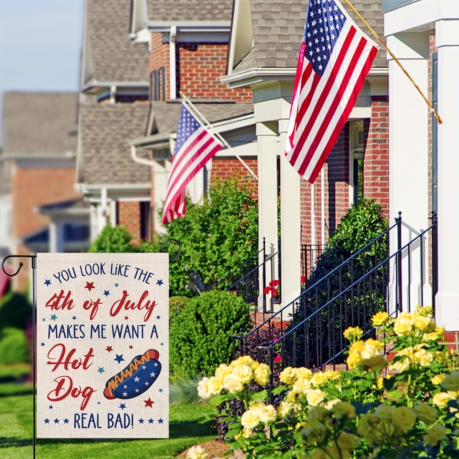 1 One Patriotic April 7 Garden Banner Double-Sided , Humorous Hot Dog ...
