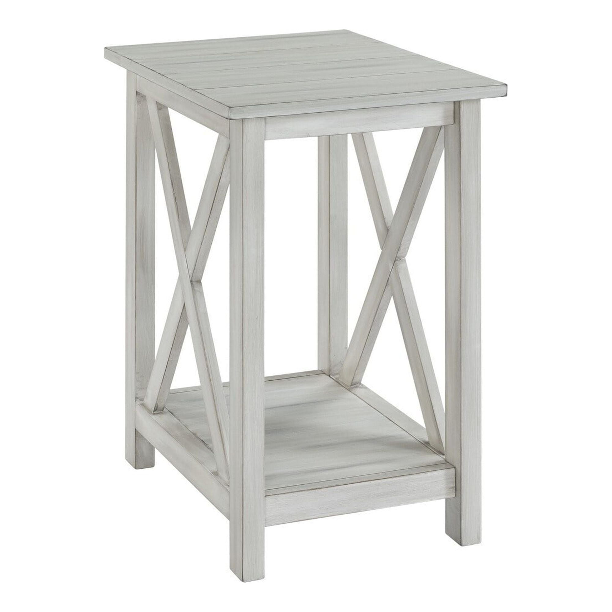 1 Open Shelf Plank Style Side Table with X Shaped Accent, White ...