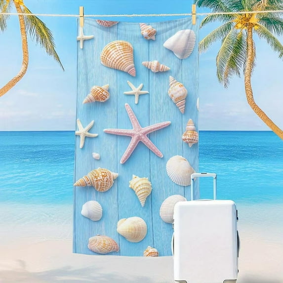 1 Overd Beach Towel with Bright Seashell and Palm Tree Pattern - Great ...
