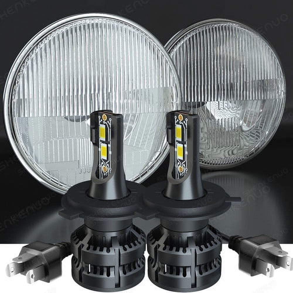 1 PAIR 7" ROUND H6024/H6017 H4 CONVERSION HEADLIGHT + H4 LED WHITE ...