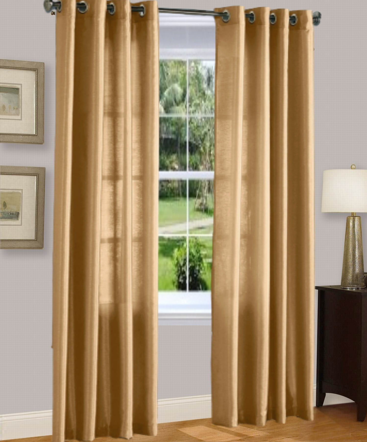 1 PANEL MIRA SOLID GOLD SEMI SHEER WINDOW FAUX SILK ANTIQUE BRONZE ...