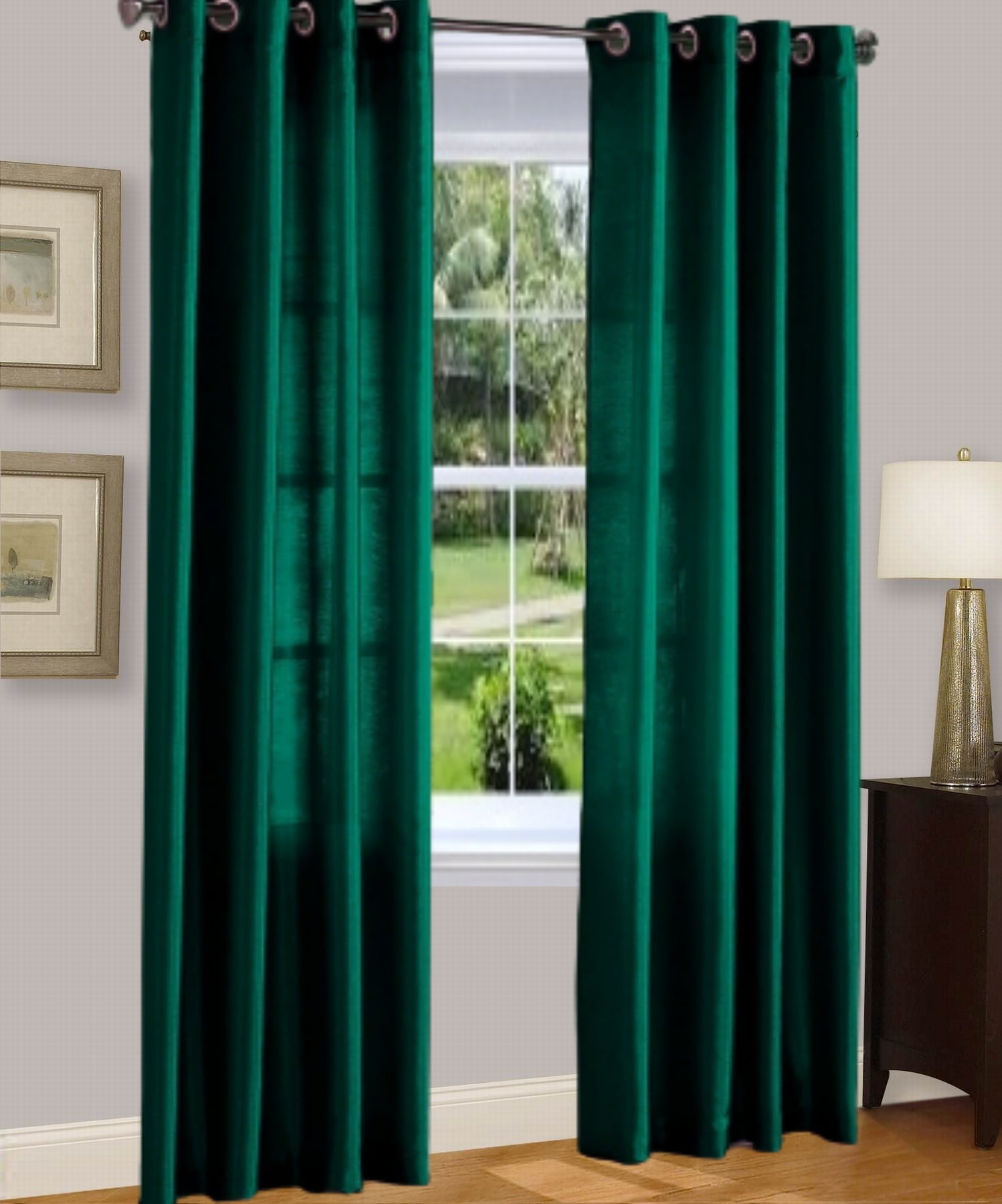 1 PANEL MIRA SOLID HUNTER GREEN SEMI SHEER WINDOW FAUX SILK ANTIQUE ...