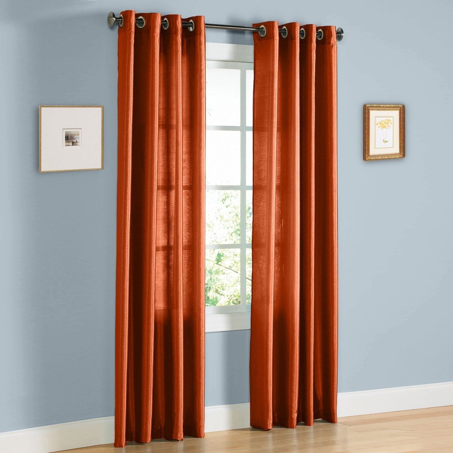 1 PANEL Nancy SOLID BRICK SEMI SHEER WINDOW FAUX SILK ANTIQUE BRONZE ...