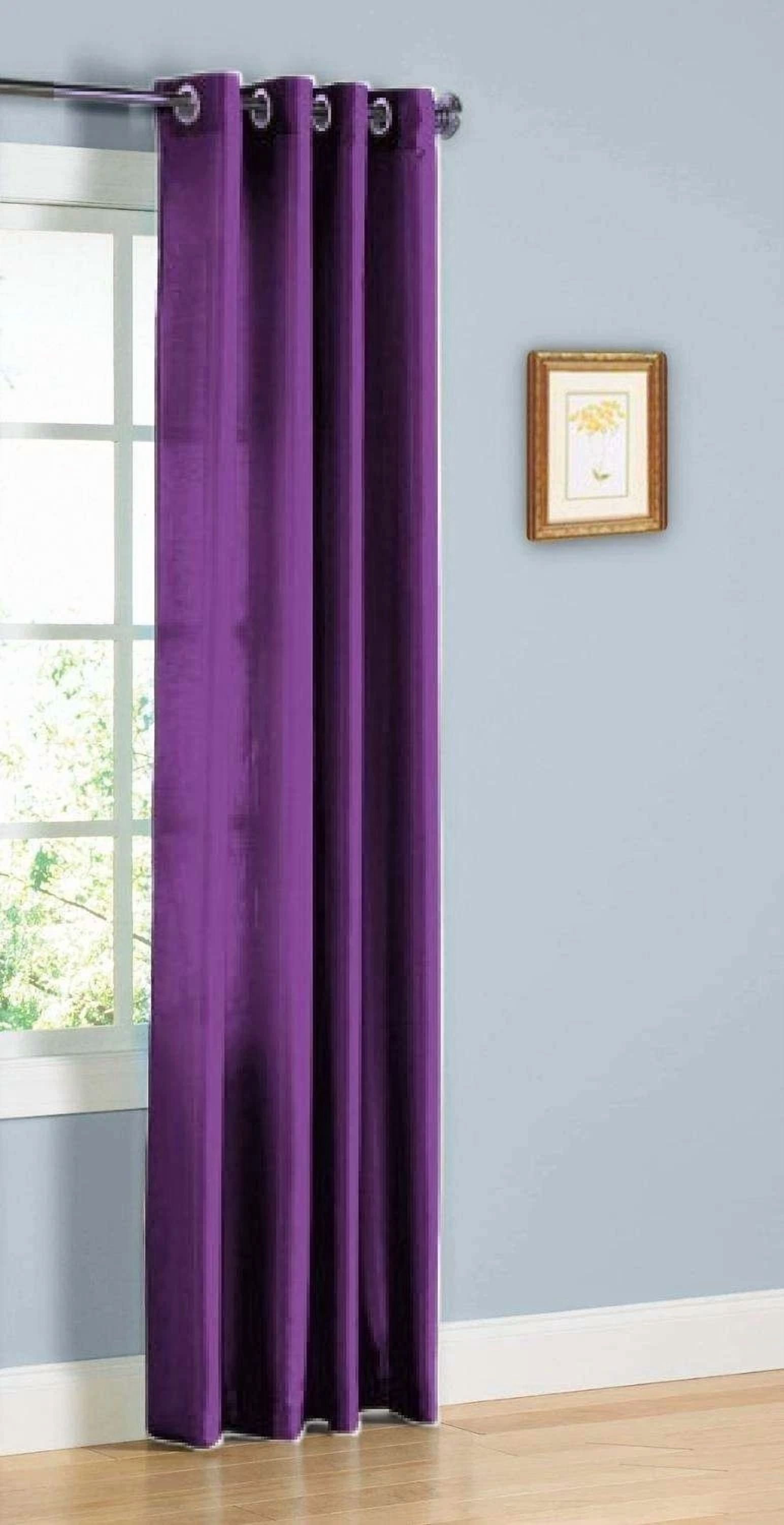 Gorgeous Home Linen 1Pc Nancy Solid Purple Faux Silk Semi-Sheer Grommet ...