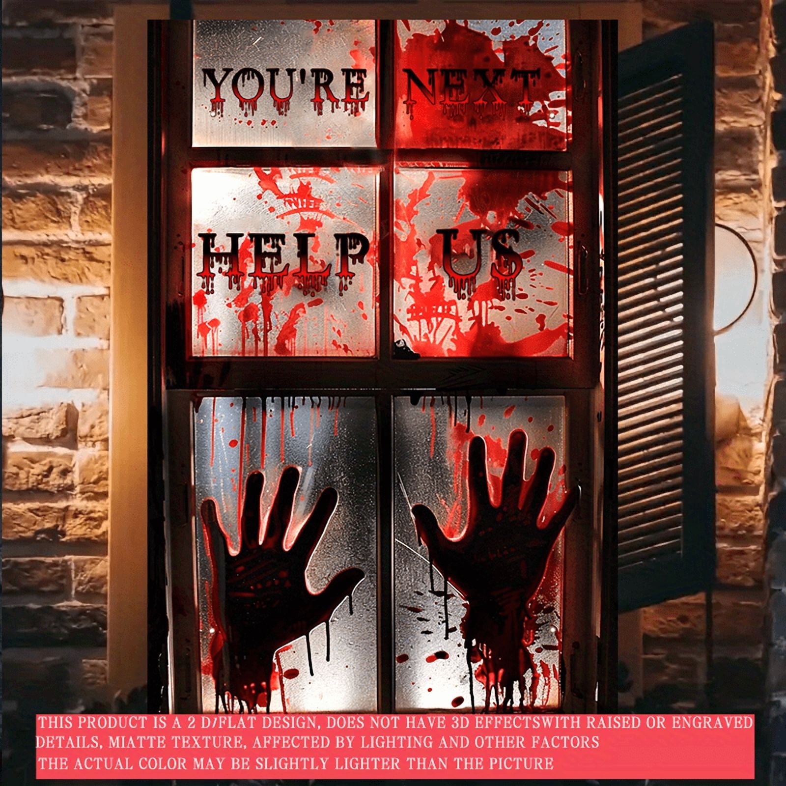 1 PC, 2D Flat/ window banner, distress blood handprint design pattern ...