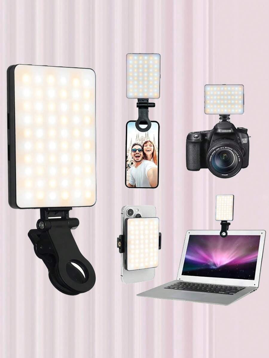 1 PC 60-LED Rechargeable Selfie Light, 3 Lighting Modes, Dimmable Clip ...