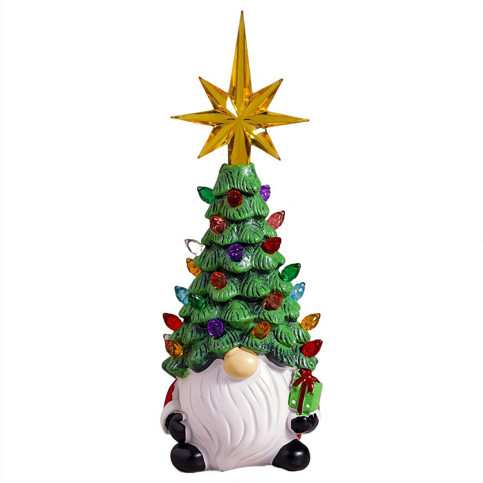 1 PC 8-Inch Lighted Dwarf Christmas Tree Ornaments, Resin Mini Prelit ...