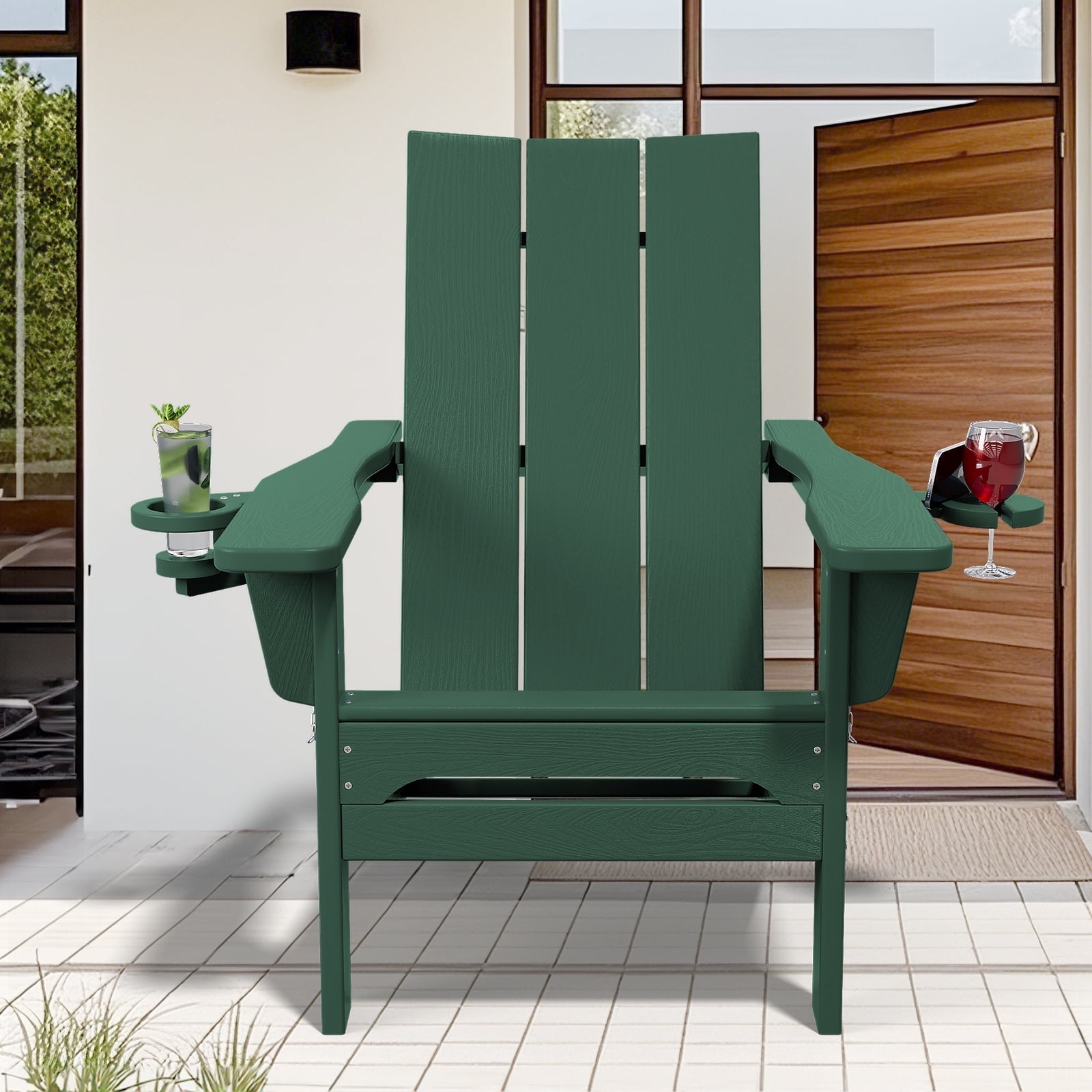 JUSTLET Outdoor Patio Chair with 2 Cup Holder, HDPE Folding Adirondack ...