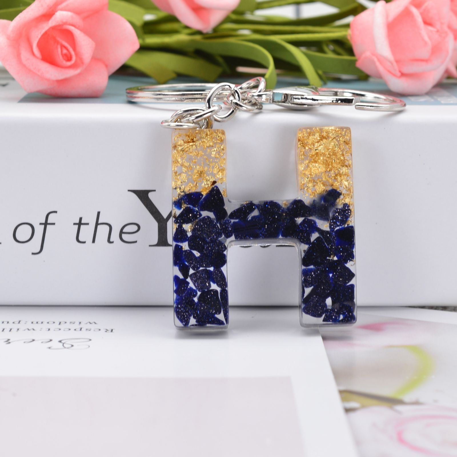 1 PC Black Gold Foil A-Z Alphabet Plastic Keychain Personalized Pendant ...