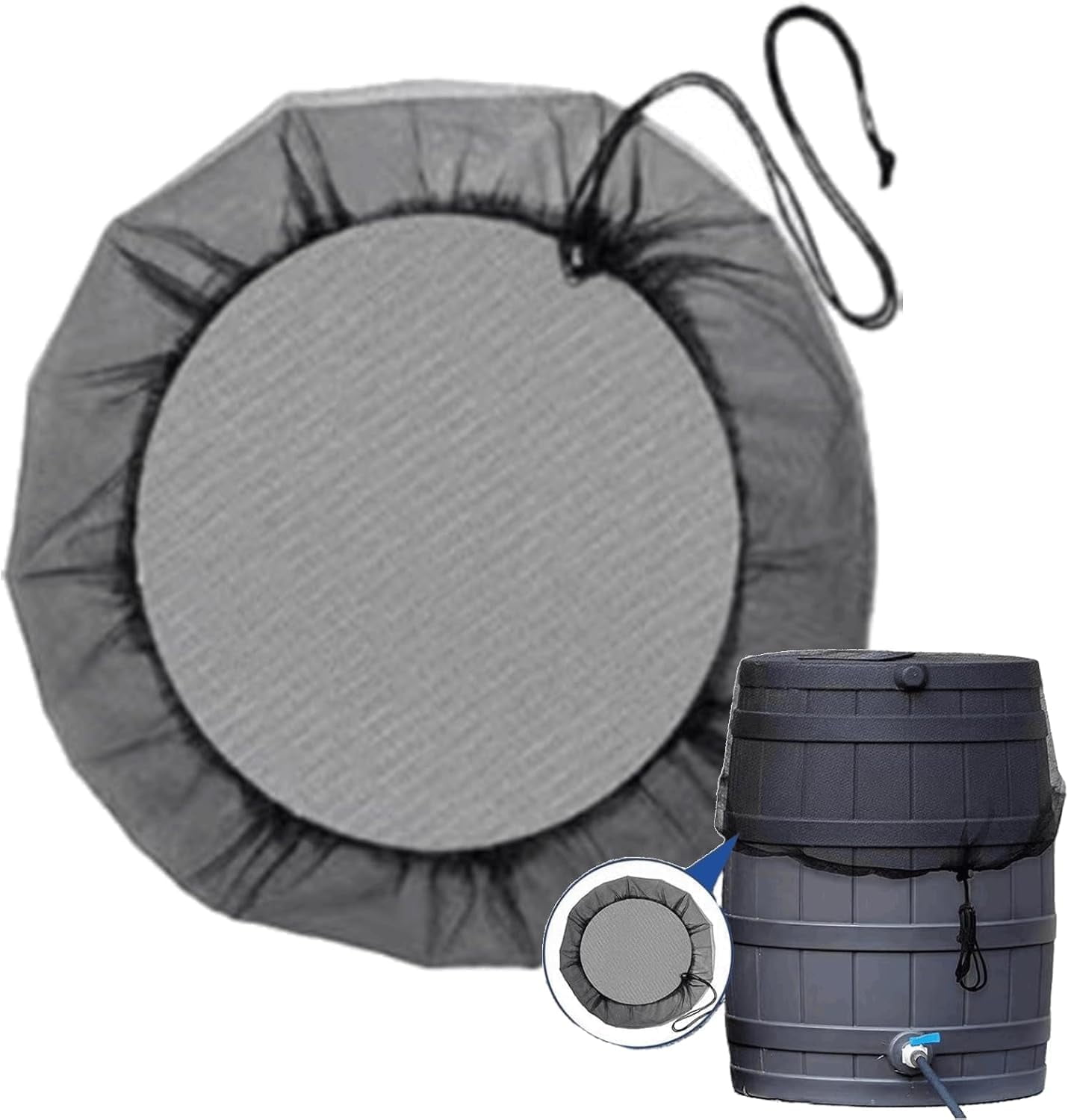 1 PC Black Mesh Cover with Drawstring for Rain Barrel, Water Collection ...