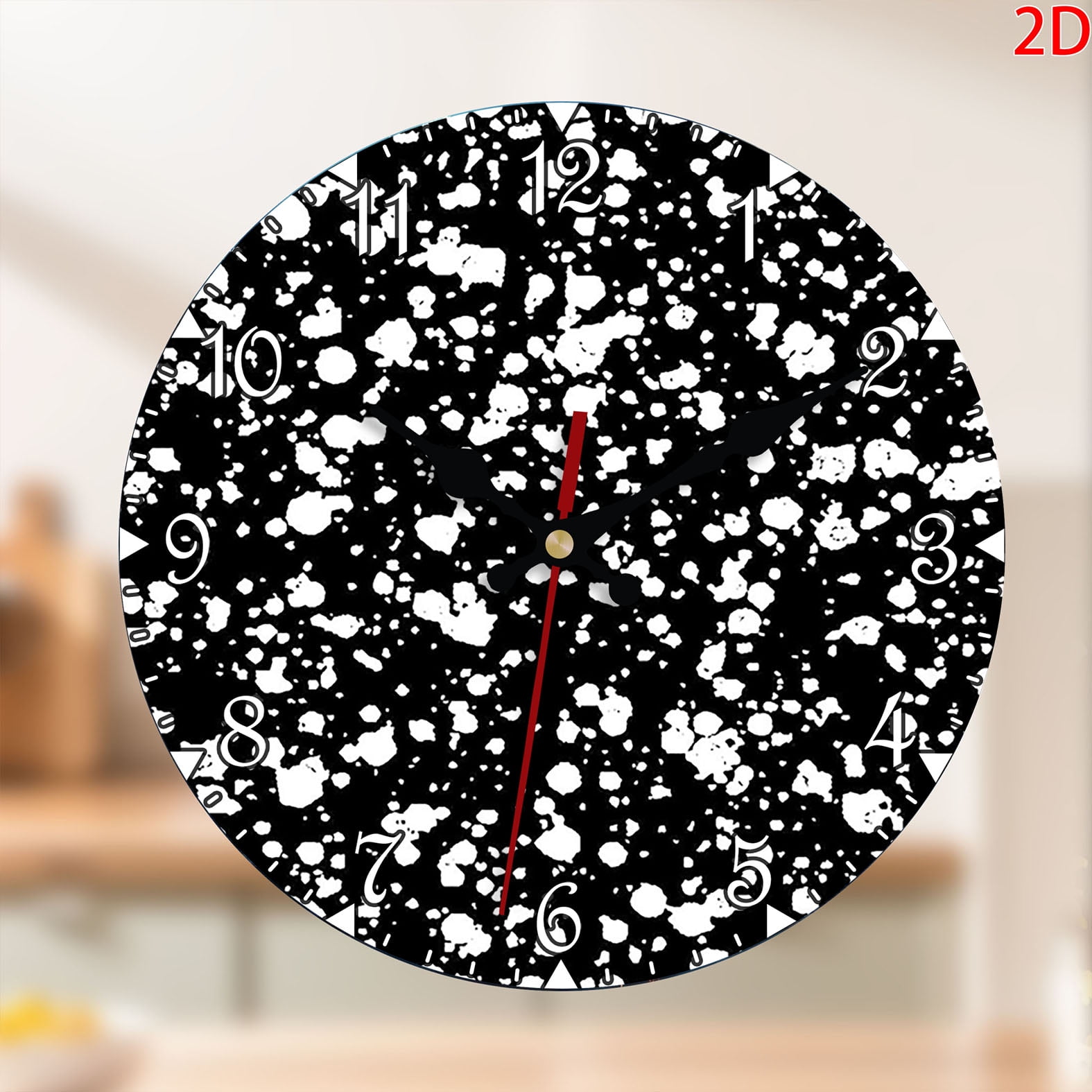 1 PC Black and White Splash Ink Clock, 20*20CM Round Aluminum Battery ...