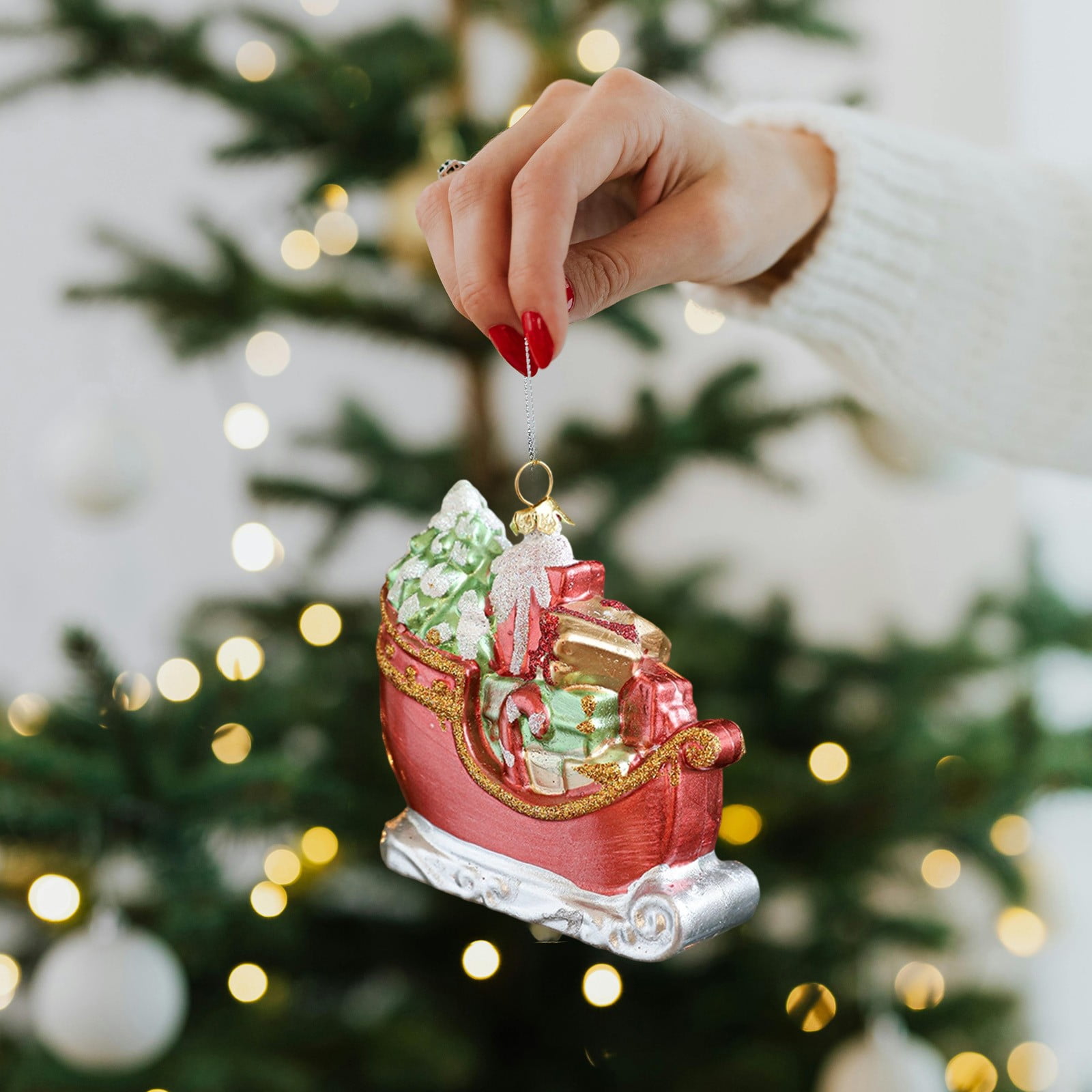 1 PC Christmas Plastic Tree Decoration Christmas Sled Hanging Ornament ...