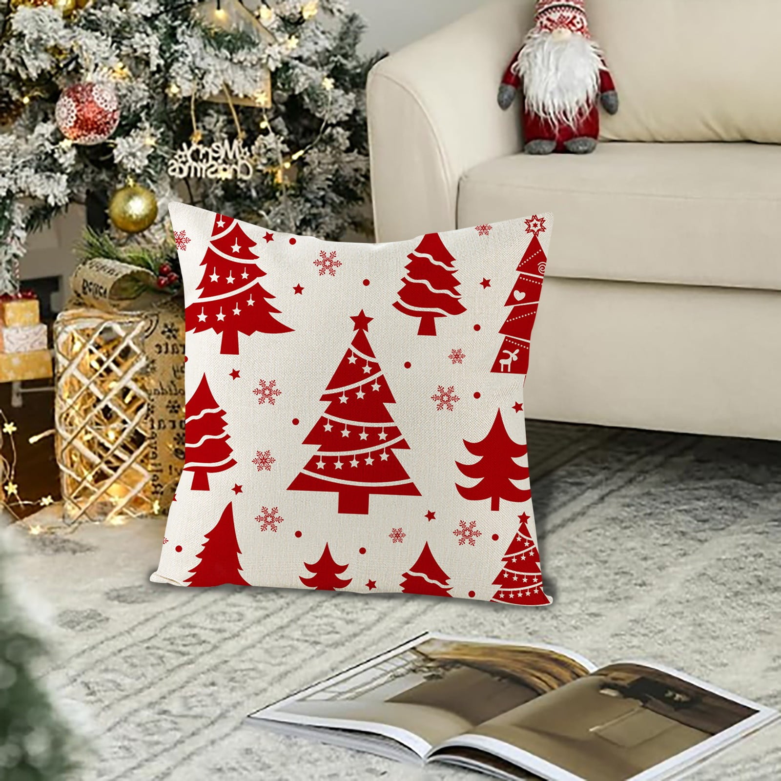 1 PC Christmas Trees Throw Pillow Covers Soft Plush Faux Fur Christmas Festivals Winter Bedroom ...