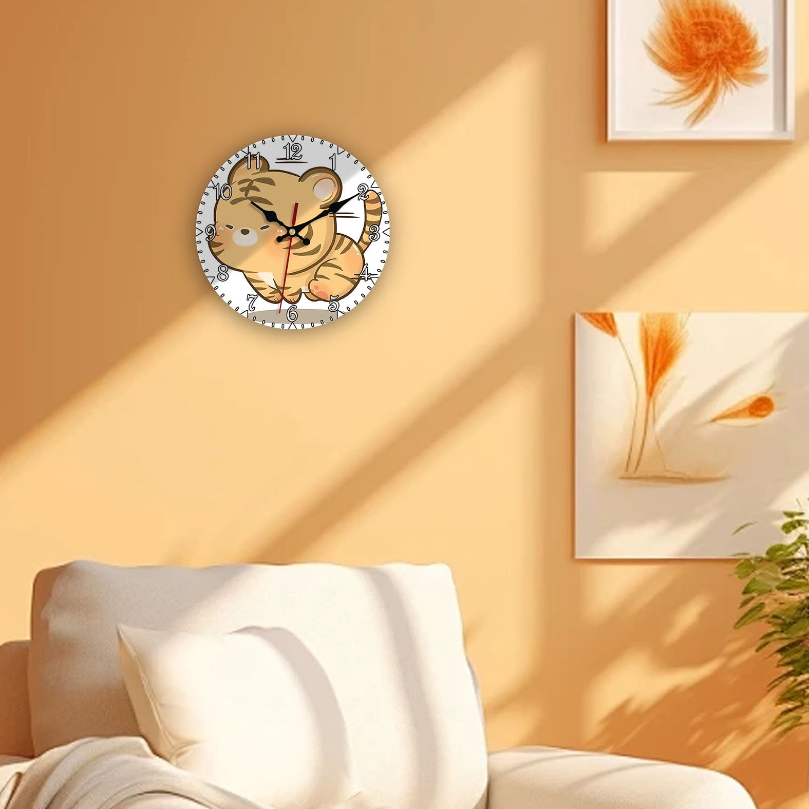 1 PC Cute Little Tiger Clock, 20*20CM Round Aluminum Battery Clock ...