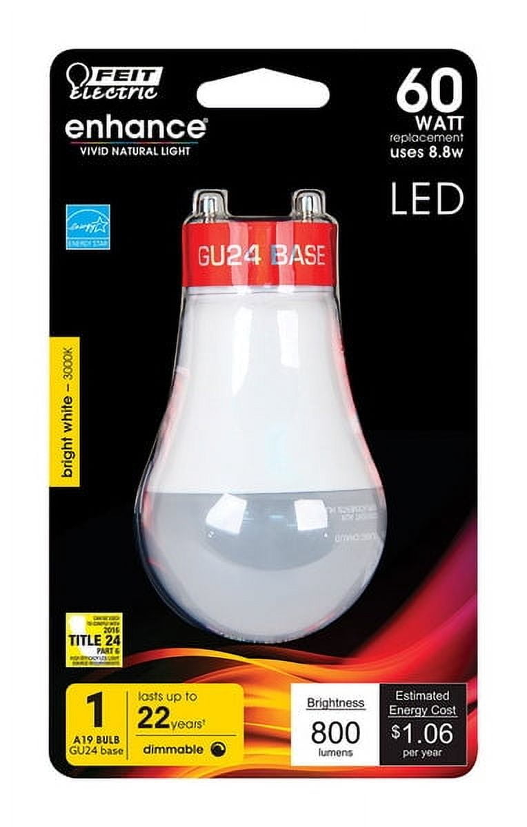 1 PC FEIT Electric Enhance A19 GU24 LED Bulb Warm White 60 watt Watt ...