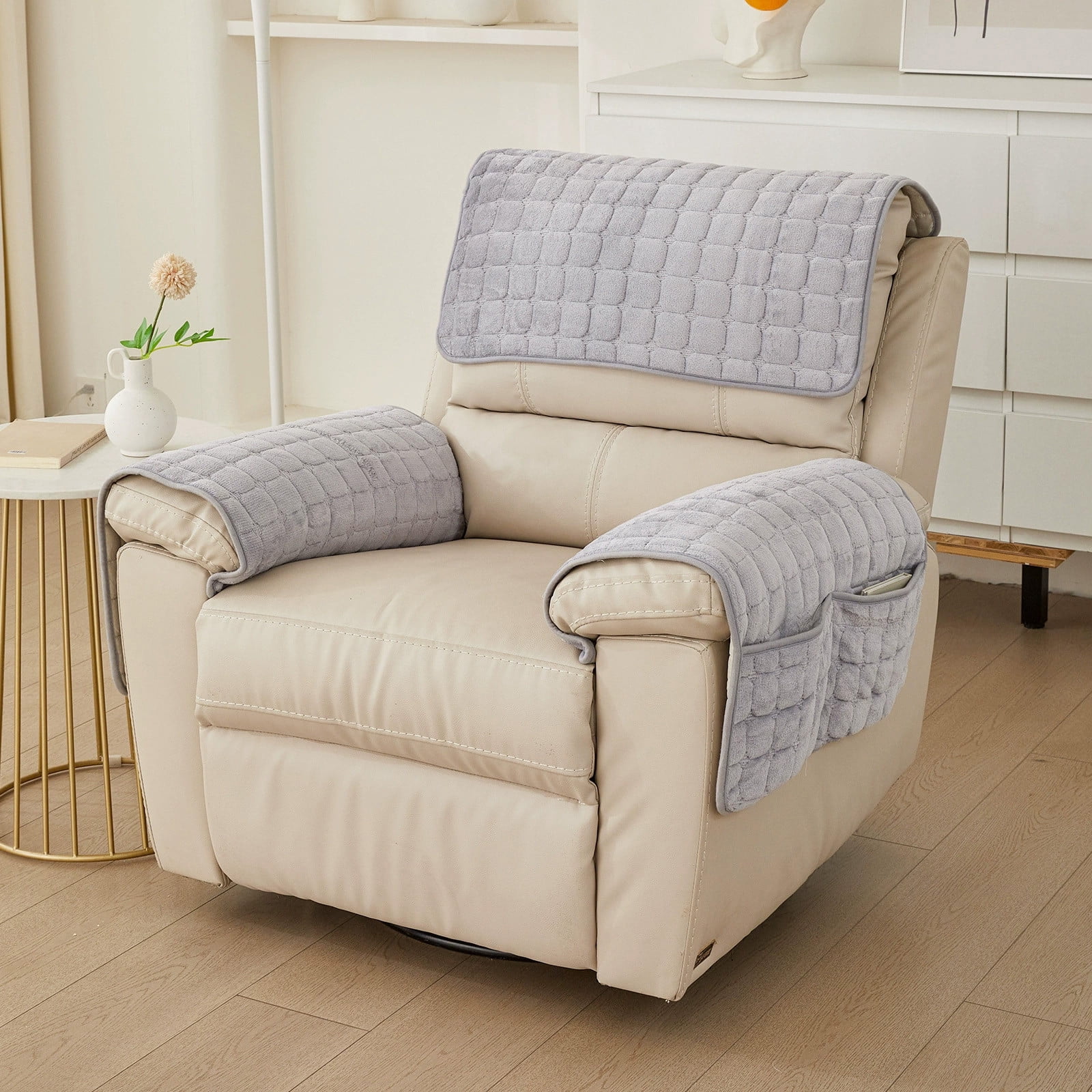 1 PC Flannel Plush Sofa Armrest Cover Headrest Cover for Recliners Soft ...